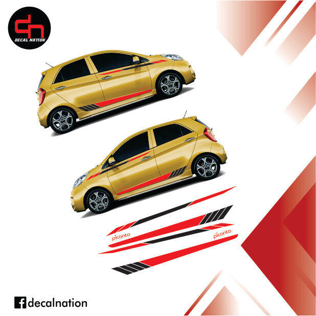 Kia Picanto Basic Linear Decals Design Black and Red Colors Cut Out ...