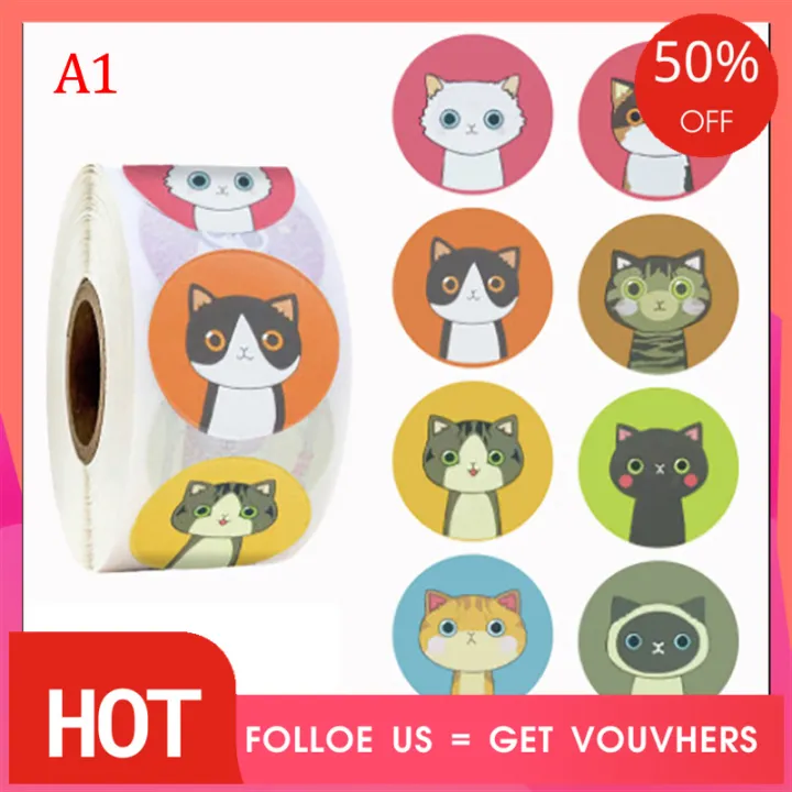 500pcs/roll Lovely Cat Stickers for kids classic toys sticker reward ...