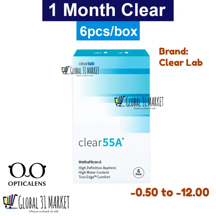 ClearLab 55A 1 Month Clear Contact lens 6pcs/box -0.50 to -12.00 Singapore Brands | Lazada