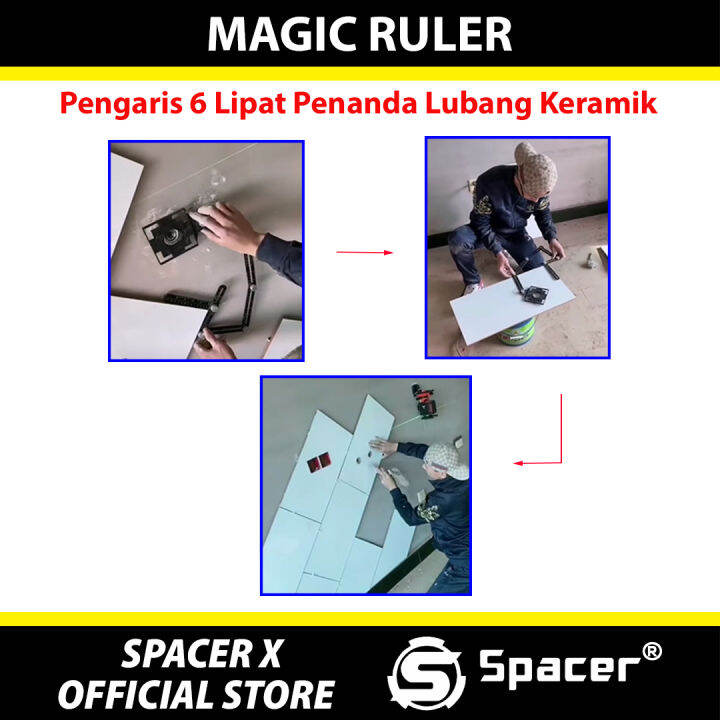 Penggaris Lipat 6 Sudut Siku Multifungsi Alat Ukur Tukang Keramik ...