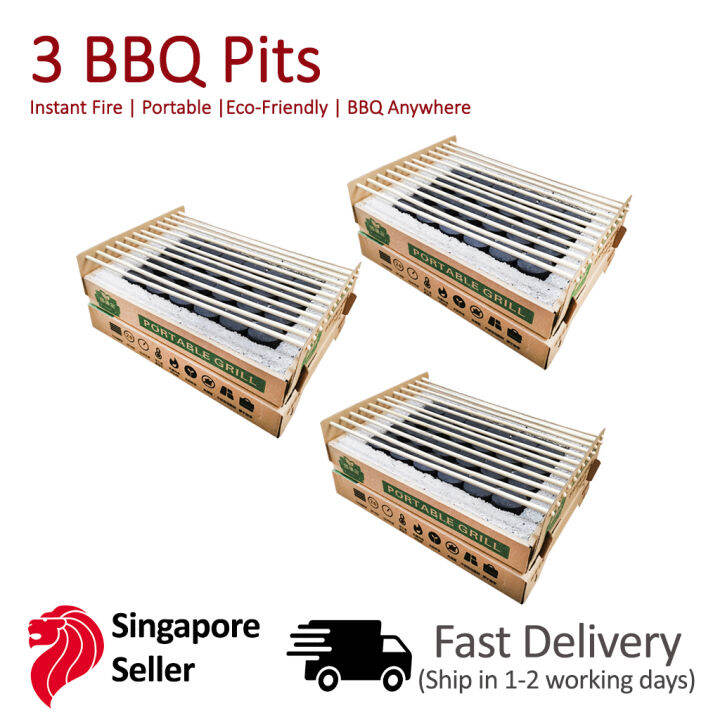 [SG Seller] Biodegradable Disposable 3 BBQ Pit Eco Friendly Instant ...