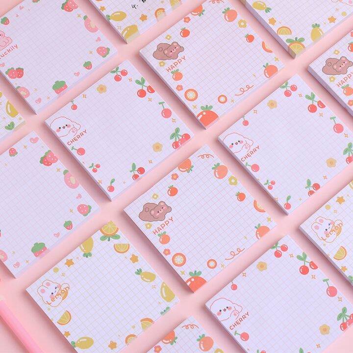 80 Sheets Cartoon Animal&Fruit Series Sticky Notes Cute Tearable Grid ...