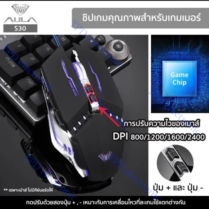 AULA รุ่น S30 เมาส์เล่นเกมแบบมีสาย USB มีไฟ LED Gaming Mouse เม้าส์เกม ...