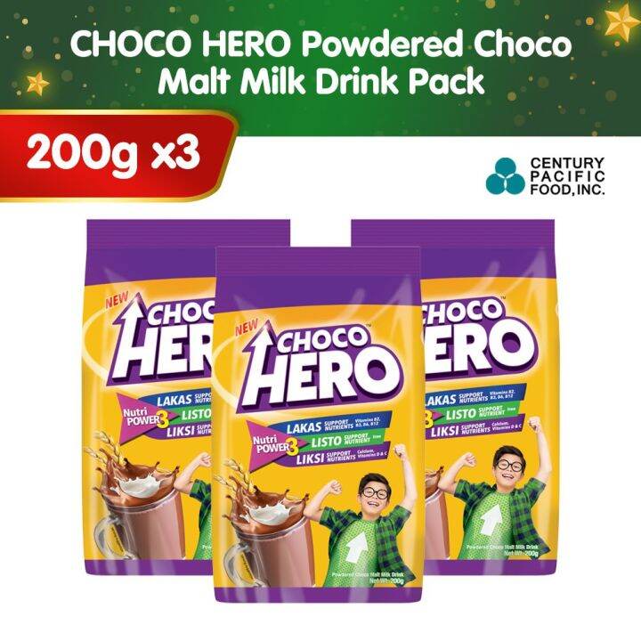 CHOCO HERO Powdered Choco Malt Milk Drink 200g x3 | Lazada PH