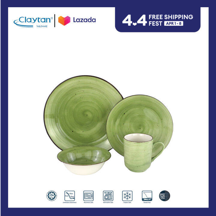 Claytan Cosmic Stone Green 16 PCS Dinner Set | Lead Safe and Microwave ...