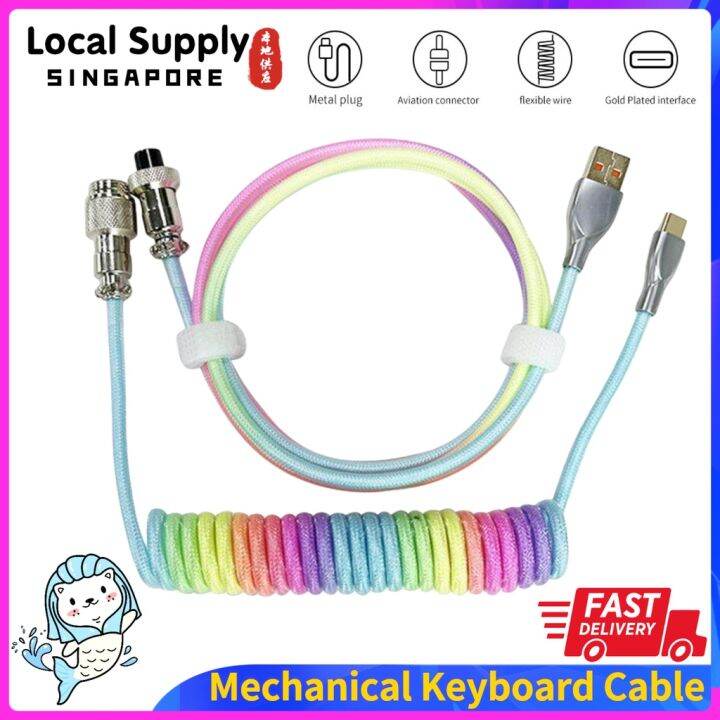 Mechanical Keyboard Data Cable, USB Type C Cable, Fast Charge Coiled ...