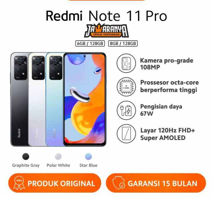 Xiaomi Redmi Note 11 Pro (6GB+128GB) Helio G96 108MP AI Quad Kamera Layar AMOLED FHD+ 6,67 ...