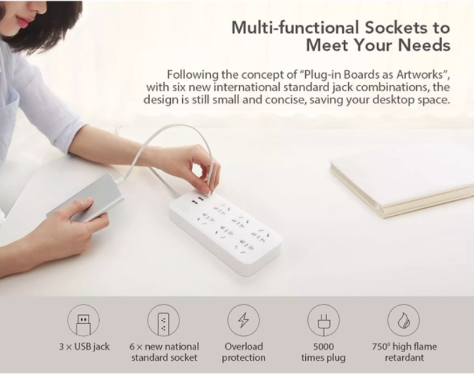 Xiaomi Mijia Power Strip 2A Fast Charging 3 USB Extension Socket Plug 6 ...