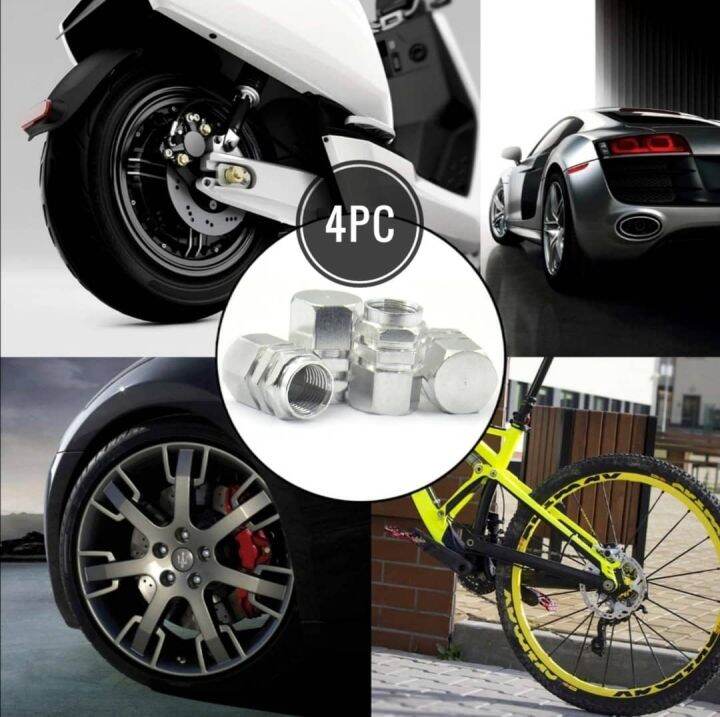 4PC Car Tire Valve Tyre Valve Tayar Valve Cap Silver Aluminum Tire Rim ...