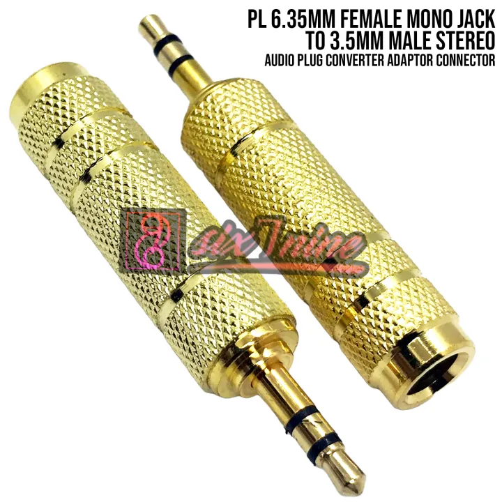 PL 6.35mm Female Mono Jack to 3.5mm Male Stereo Audio Plug Converter ...