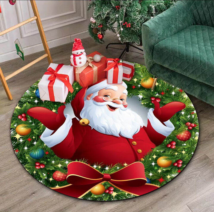 50X50CM Christmas Floor Mat Santa Claus Creative Round Carpet Festive ...