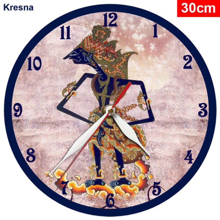 Jam dinding artistik tema traditional super keren Wayang Kresna 30cm ...