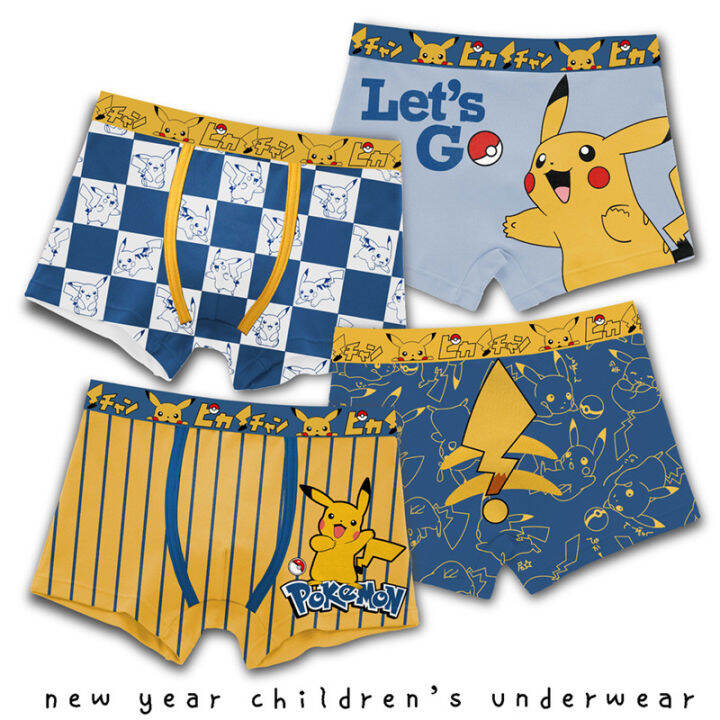 4Pcs Pikachu Boys Boxer Brief New Children's Anime Print Underwear Boy ...