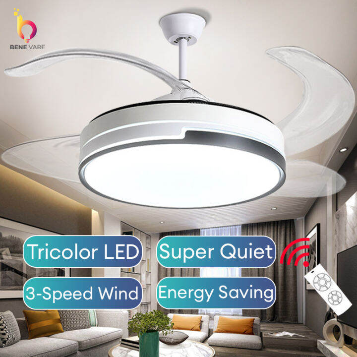 Ceiling Fan LED Modern Tri-Color Fan Chandelier Fan LED Ceiling Light 4 ...