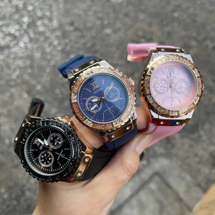 Watchtime นาฬิกาข้อมือยี่ห้อหรู เกรส หน้าปัดประดับเพชรล้อมกรอบ สายยาง ...