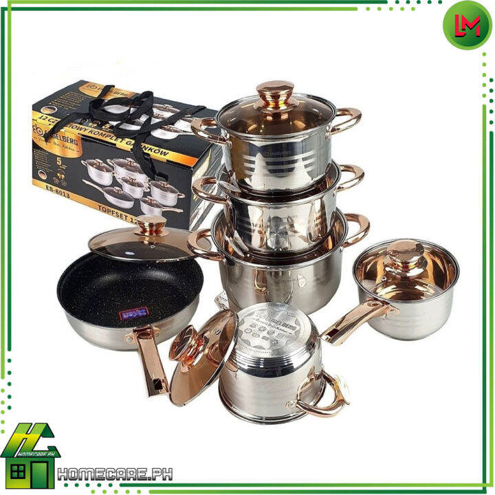 HOMECARE PH Stainles steel 12-piece pot set 6-piece pot set Golden ...