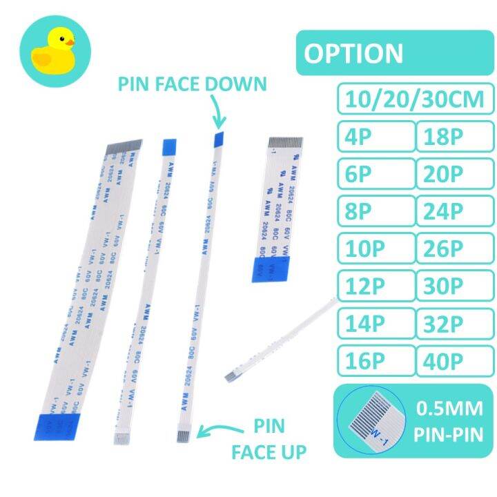 FFC FPC Flexible Flat Cable 0.5mm Pitch Opposite Contact Side 10-30cm ...