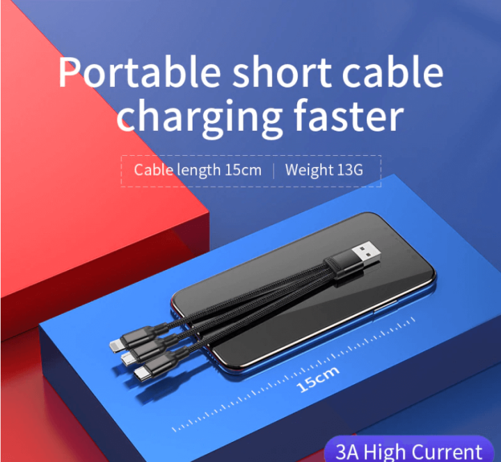 Micro USB Type C 3 in 1 USB Cable Chord Fast Charging Mini Charger ...
