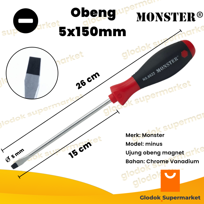 Obeng Minus 6 inch Monster Diameter 5mm Panjang Besi 15cm Magnet ...