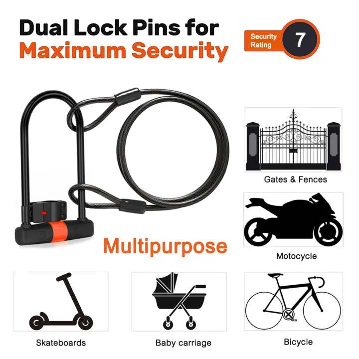 IRONBOX Bike Lock U-shaped with Cable Anti-theft Heavy Duty Anti-shear ...