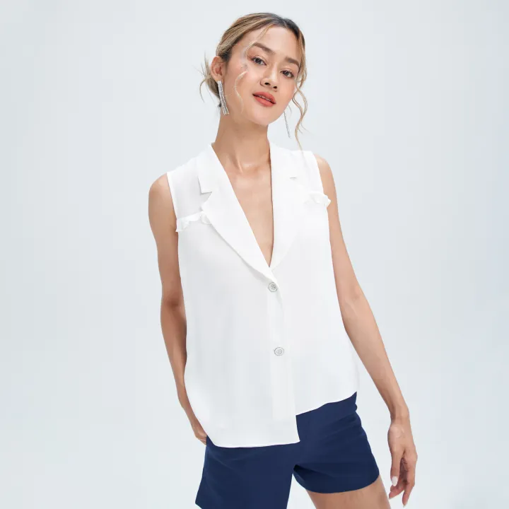 VANNSTOFF Amelie Blouse เสื้อคอปกแขนกุด | Lazada.co.th