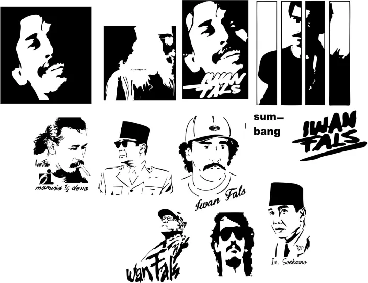 Cutting Sticker Stiker Variasi viral KATA",SILUET IWAN FALS BUNG KARNO ...