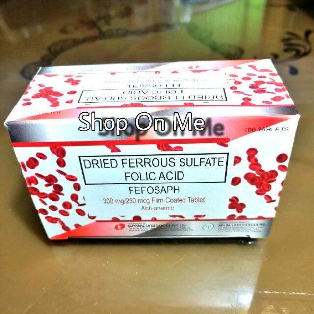 Fefosaph Ferrous Sulfate + Folic acid 100 tablets fesusaph ameciron ...