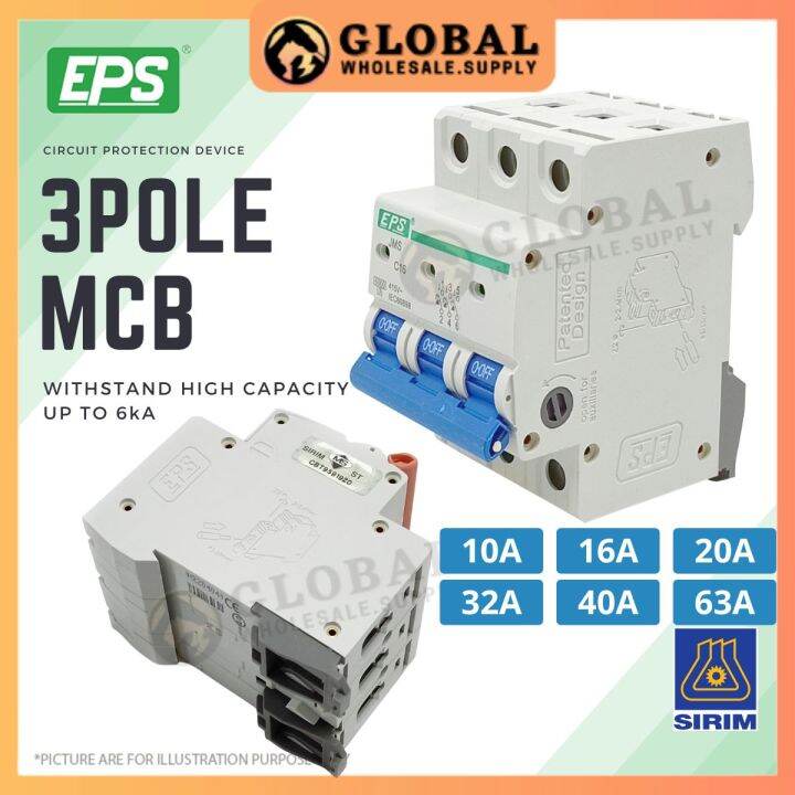 [SIRIM] EPS 3 POLE MCB Three Pole Miniature Circuit Breaker MCB DIN Rail Mount Circuit Breaker ...