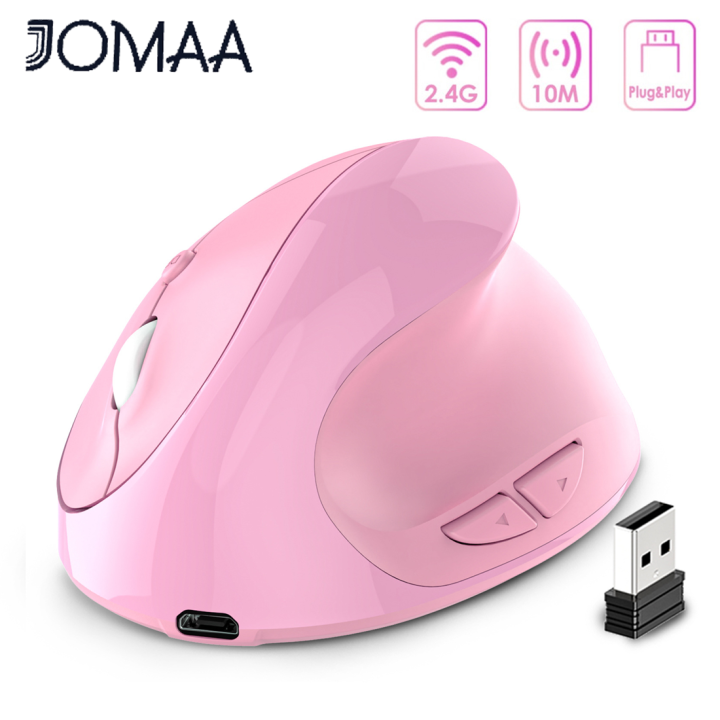 JOMAA Vertical Mouse Wireless Mouse 2.4G Rechargeable Pink Ergonomic ...
