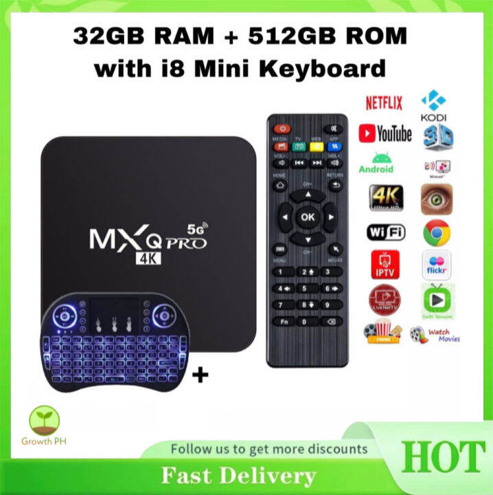 M XQ Pro TV Box 5G 32GB RAM + 512GB ROM + i8 Mini Keyboard 2.4GHz 3 ...