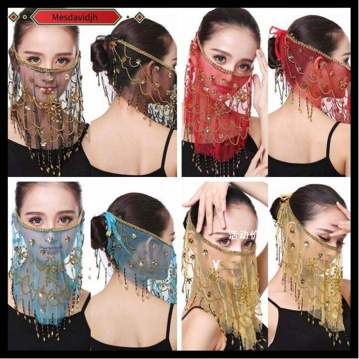 Solid Color Dance Party Masquerade Party Face Veil Indian Belly Dance ...