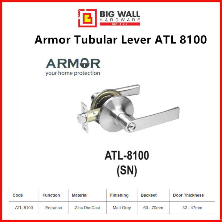 Armor ATL-8100 Entrance Tubular Lever Door Lock Available in SN (Silver ...