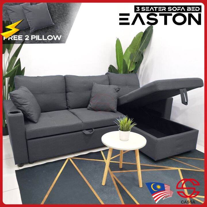 [NEW LAUNCH - Free 2 unit Pillows] Cassa Easton 7 Feet Length 3 Seater King Size Sofa Set L ...