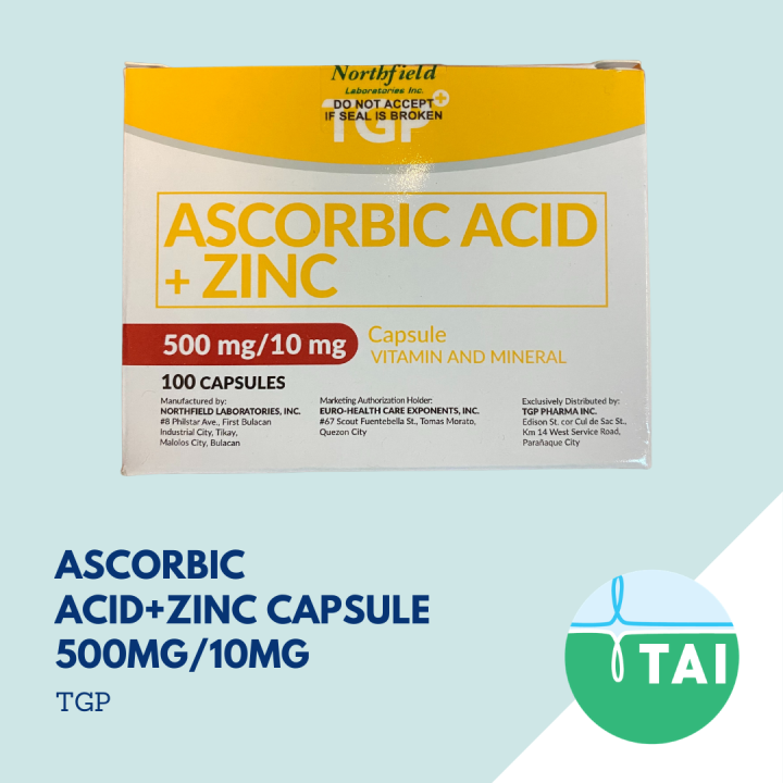 ASCORBIC ACID+ZINC CAPSULE 500MG/10MG - 100 | Lazada PH