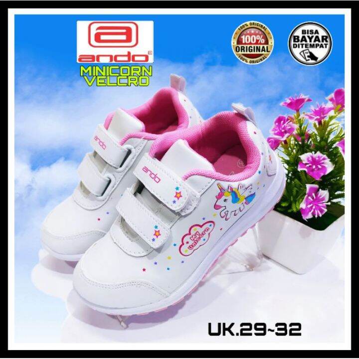 ANDO Girls Sepatu Sneakers MINICORN VELCRO Warna Putih | Lazada Indonesia