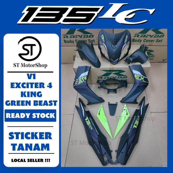 YAMAHA LC-135 LC135 V1 EXCITER 4 KING GREEN BEAST COVER SET (STICKER ...