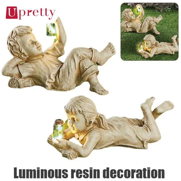 Upretty Kids with Solar Fireflies Garden Statues Gardens Children Solar ...