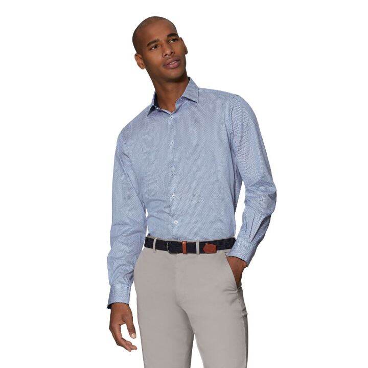 T.M.Lewin Retro Catseye Print Blue Single Cuff Shirt | Lazada