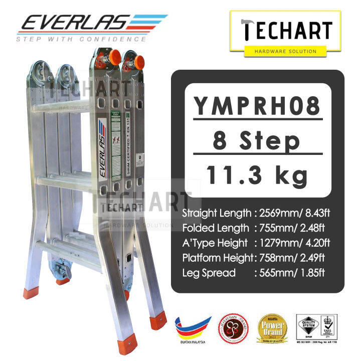 Everlas YMPRH08 8 Steps Multipurpose Ladder with Staging Board Tangga ...