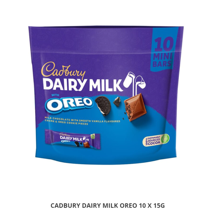 2 x 150 gram Cadbury Dairy Milk Chocolate Oreo Mini Bars 15 grams x 10 ...
