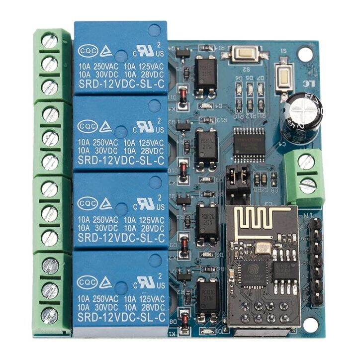 12V ESP8266 Four Ways WiFi Relay IOT Smart Home Cepphone APP Remote ...