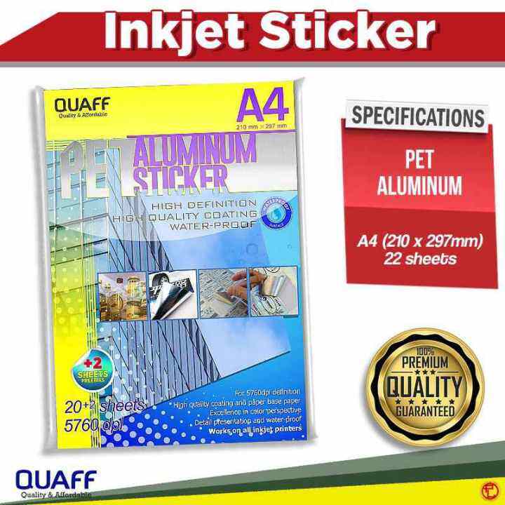 QUAFF PET PRINTABLE LABEL STICKER WATERPROOF 180GSM/A4 SIZE/22 SHEETS ...