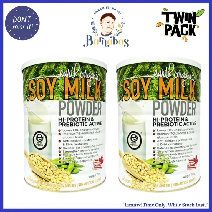 {TWIN PACK} Earth Organic Soy Milk Powder (Hi Protein & Prebiotic Active) 有机豆奶高蛋白质 (750g x 2 ...