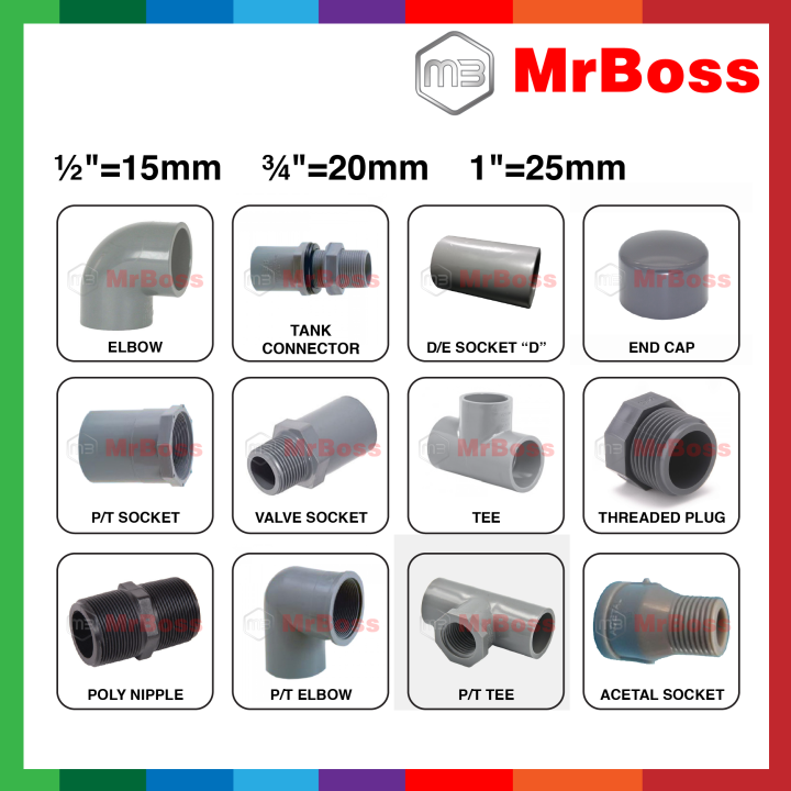 PVC PIPE PVC FITTING 15mm 20mm 25mm CONNECTOR SOCKET ELBOW TEE PT ...