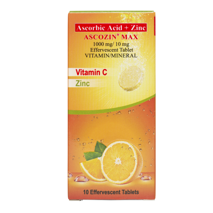 ASCOZIN Max Ascorbic Acid + Zinc 1000 mg/ 10mg 10 Effervescent Tablets ...