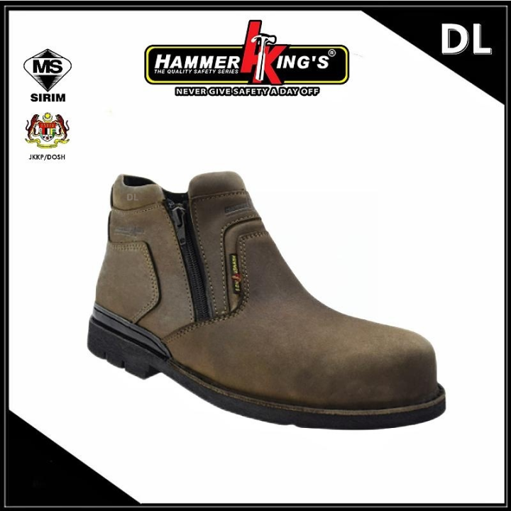 Hammer King Safety Shoes Mid Cut Zip On Leather Safety Boots Kasut ...