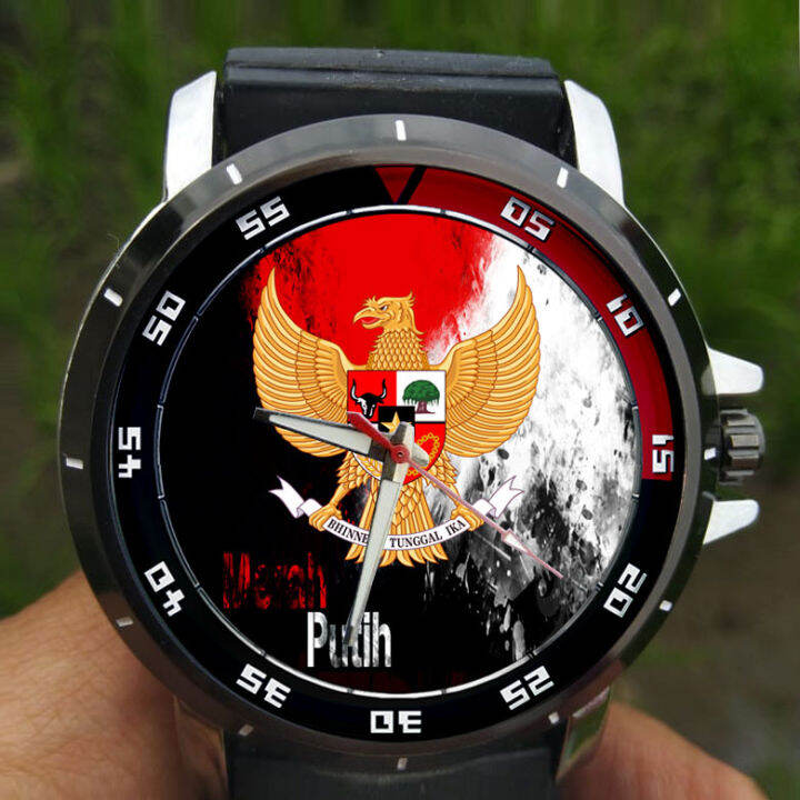 Jam Tangan Custom Pria Keren Merah Putih Indonesia | Lazada Indonesia