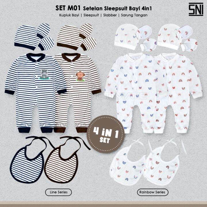 Perlengkapan Pakaian Bayi 1 Set/Sleepsuit Bayi Baru Lahir + Celemek ...