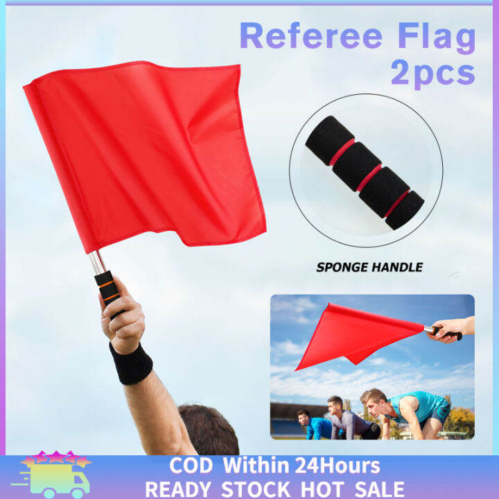 [Fast Delivery] 2Pcs Referee Flag Sports Volleyball Linesman Referee Flag Stainless Steel Hand ...