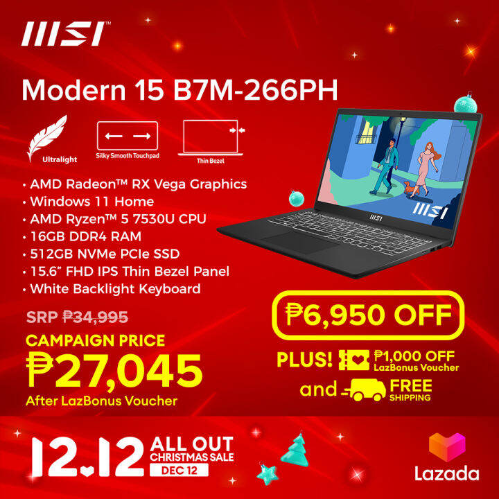 MSI Modern 15 B7M - AMD Ryzen 7000 Series Processor / 16GB DDR4 RAM ...